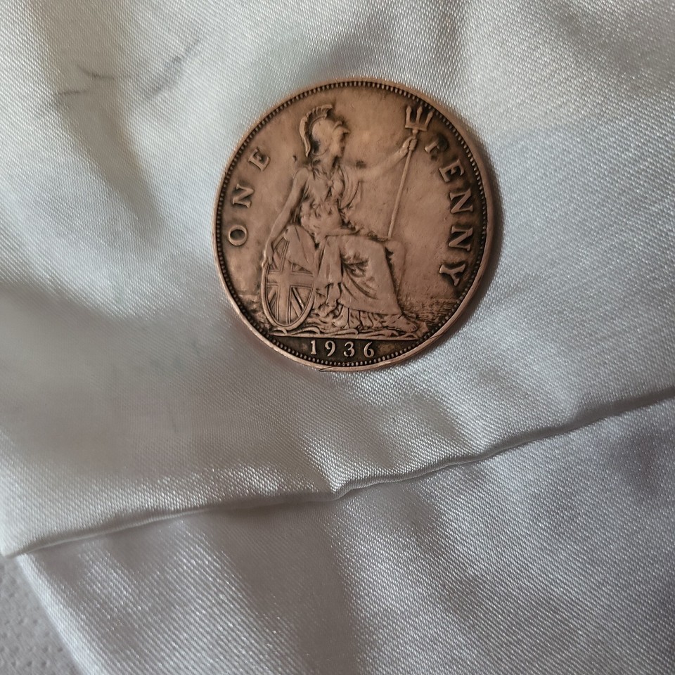 Extremely Rare 1936 One Penny King George V British Coin Unique VERY ...