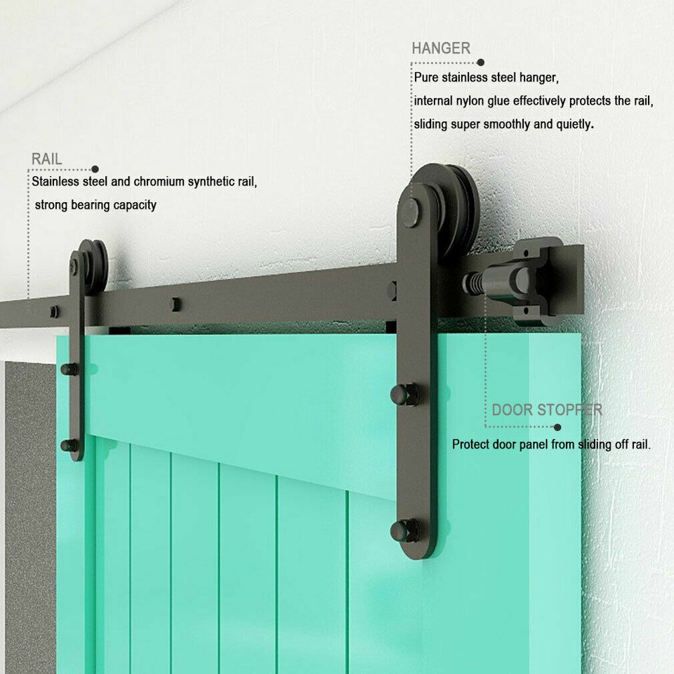 5-20FT Steel Sliding Barn Door Hardware Kit Track Closet Adjustable ...
