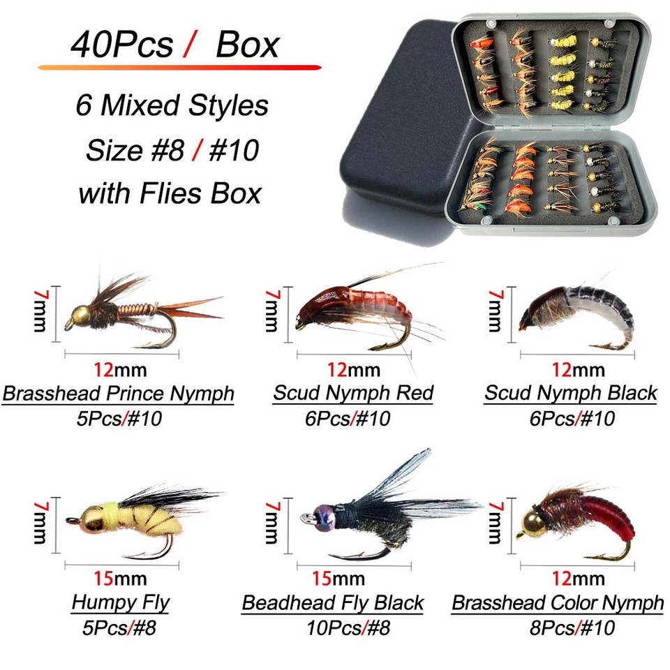 Fly Fishing Flies Kit Assortment Trout Bass Fishing with Fly Box Dry ...