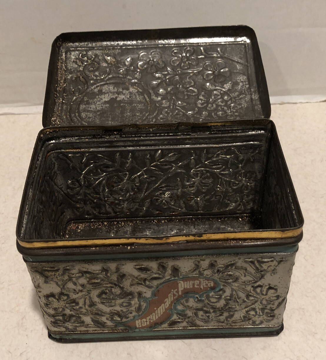 Vintage HORNIMAN'S PURE TEA TIn Box, Hinged Lid, 4 7/8” X 3 1/8” X 3 1/ ...