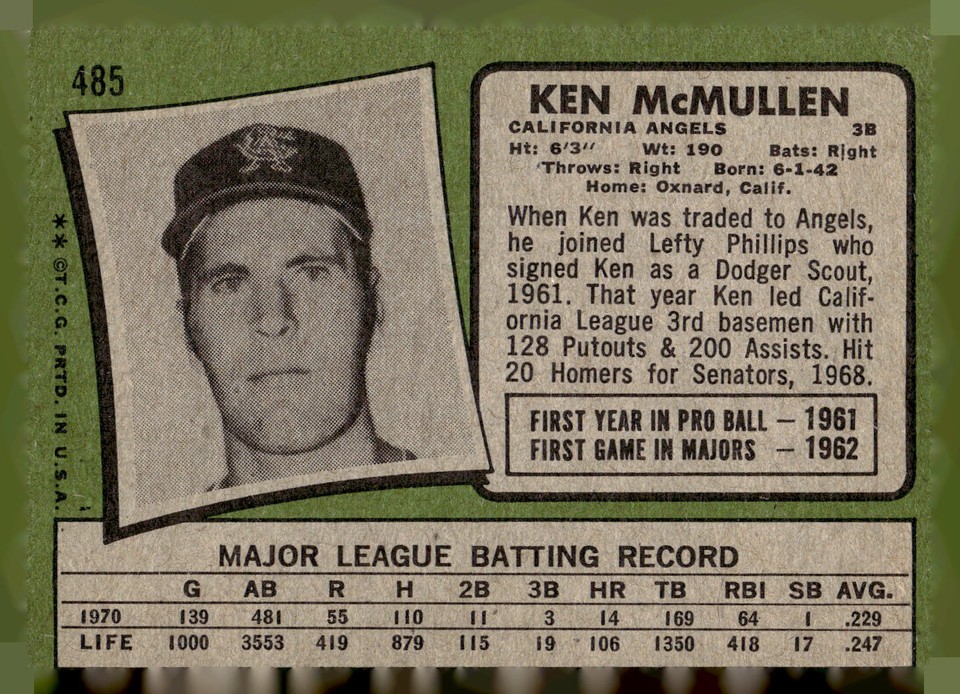 1971 Topps - #485 Ken McMullen EX | eBay
