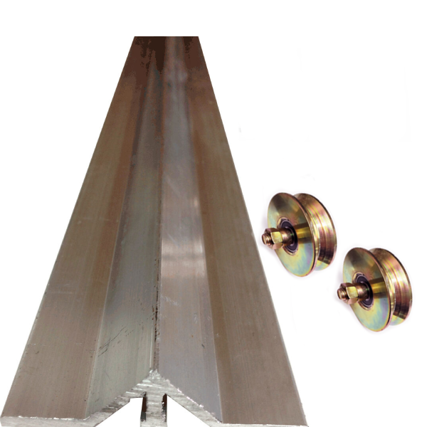 4" Double Bearing Wheel & Gate V Track Aluminum 30ft in 5-6ft Section ...