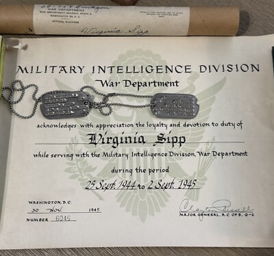 WWII Military Intelligence Certificate + Dog Tags Female Officer War ...