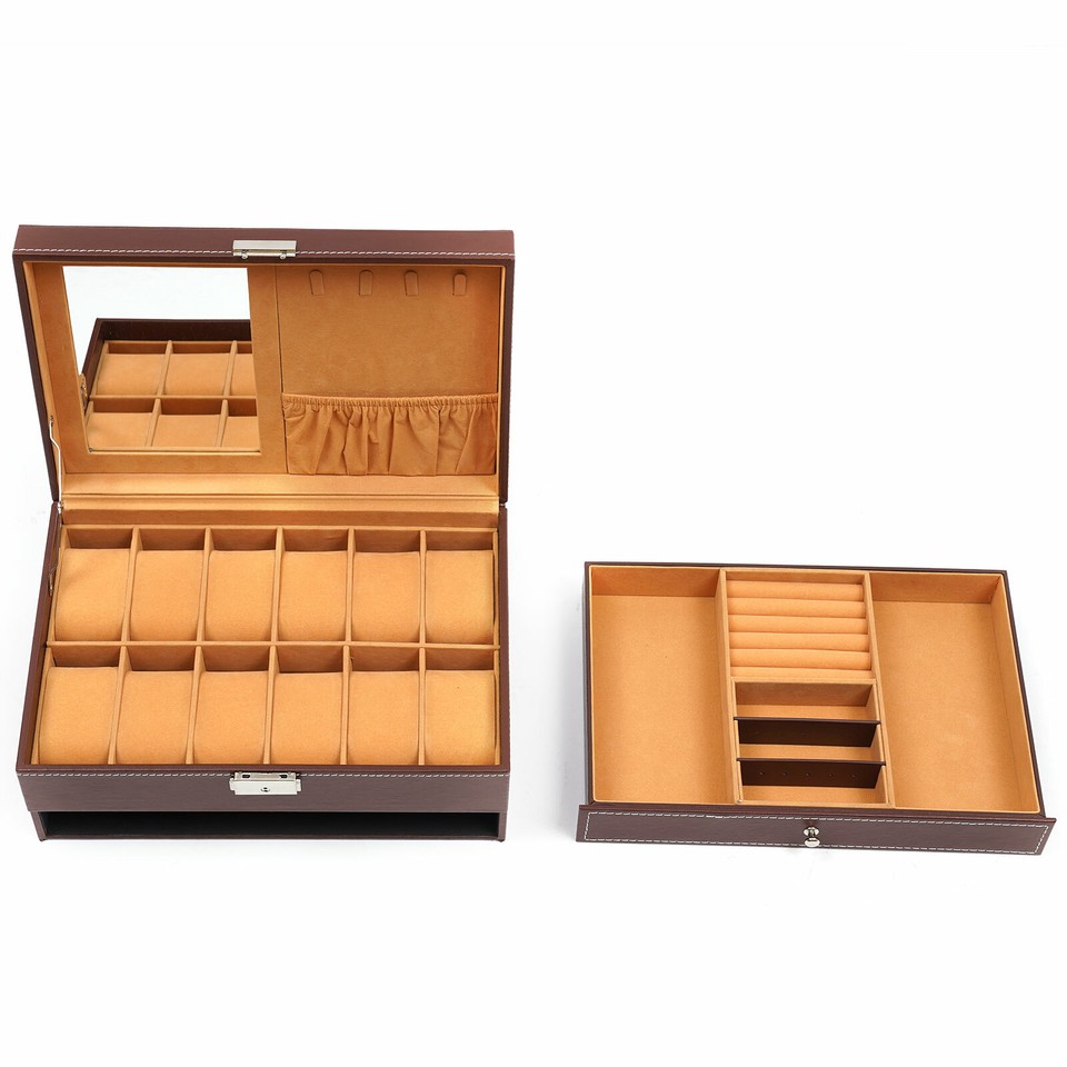 Mens Watch Box Case Organizer 12 Slots Watches Holder Jewelry Storage ...