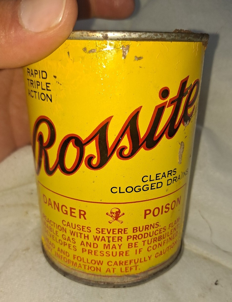 Vtg Rossite Rapid Triple Action Clears Clogged Drains 20 Oz Tin Can ...