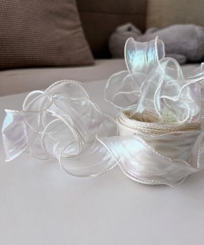 1-1/2 Inch Wide Iridescent Ivory Chiffon Ribbon 10 Yards Satin Organza ...