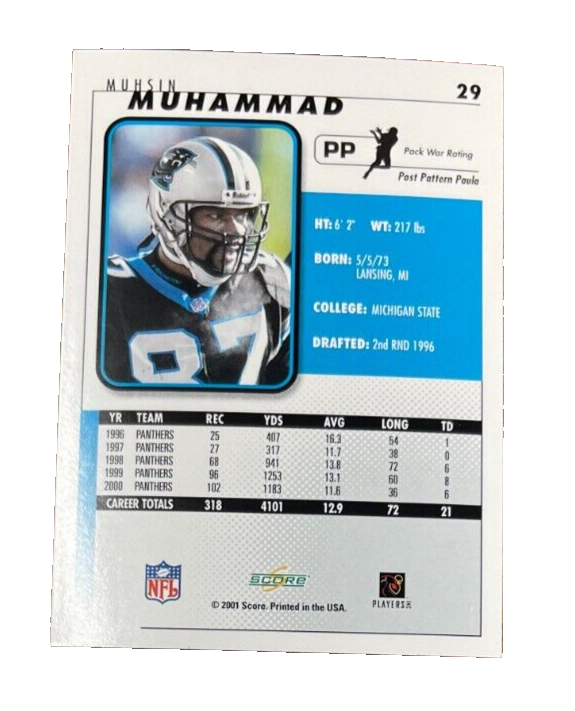 2001 SCORE CARD # 29 Muhsin Muhammad - Carolina Panthers | eBay