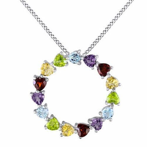 925 Sterling 3.07 Ct Multi Stone Heart Shape Circle Pendant W/18" Chain ...