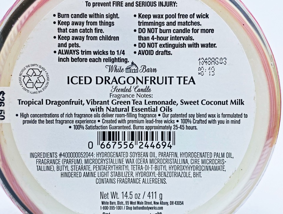2 Bath & Body Works ICED DRAGONFRUIT TEA Large 3-Wick Scented Candle 14 ...