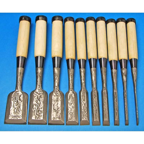 Sukemasa Japanese Bench Chisels Pairing Oire Nomi Damascus Suminagashi ...