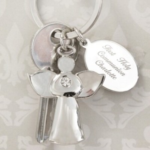 Personalised Guardian Angel Key Ring with Clear Crystal- Engraved Fob ...