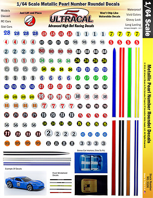 1/64 HO UltraCal Decals Metallic Pearl Number Roundels Fits AFX Aurora ...