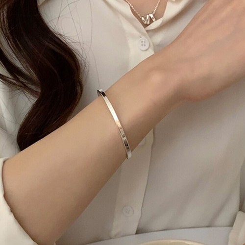 925 Sterling Silver Vintage Simple Open Cuff Elegant Bracelet Stylish ...