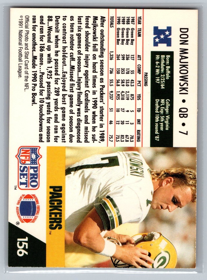 1991 Pro Set Football #156 Don Majkowski Green Bay Packers | eBay