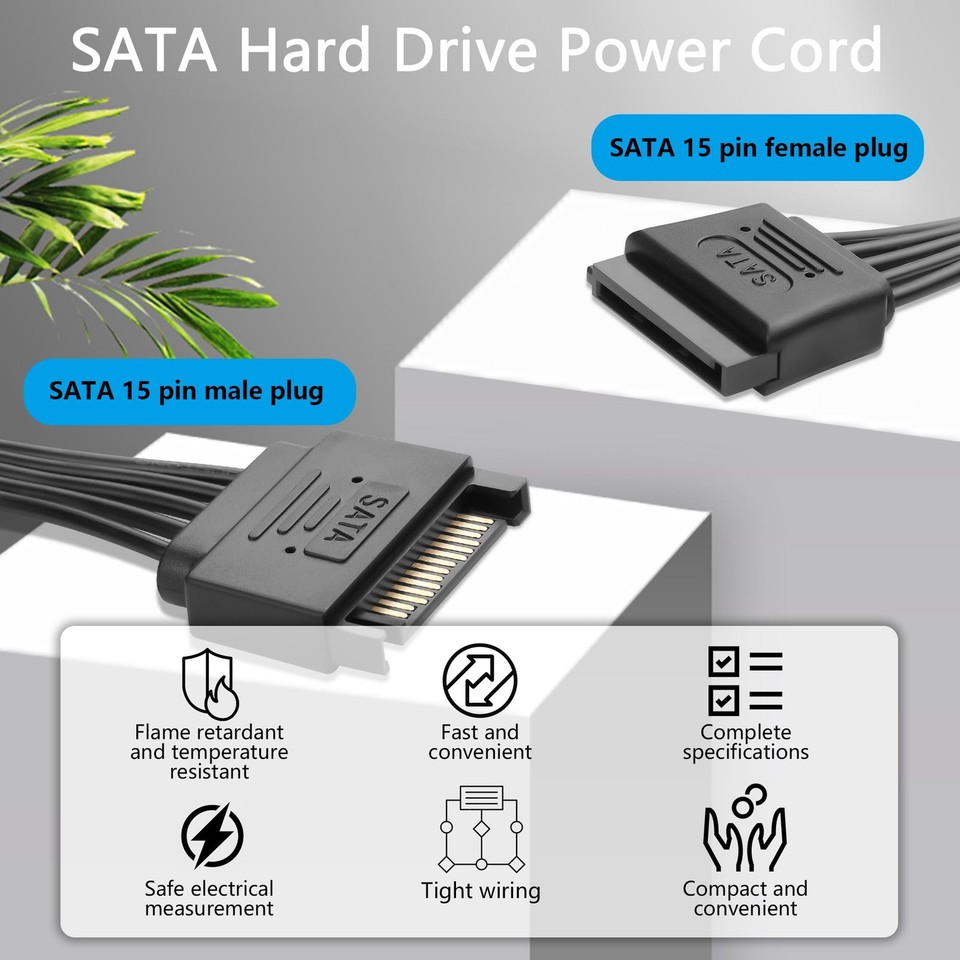 SATA Hard Drive Power Cord SATA 15 Pin Male to Female Power Extension ...
