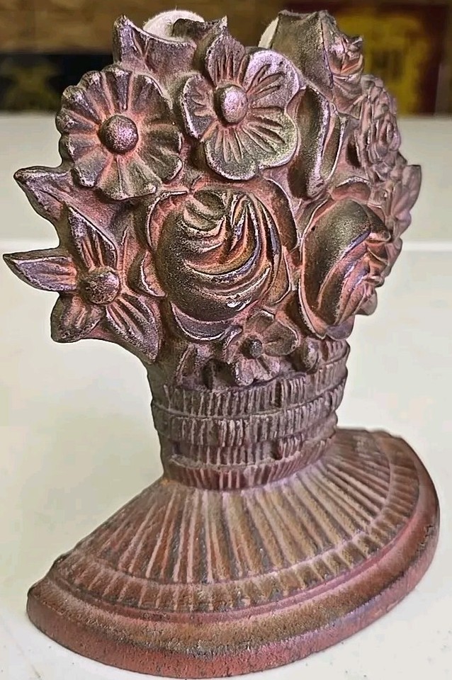 Antique Cast Iron Rose Flower Arrangement Basket Door Stop | eBay