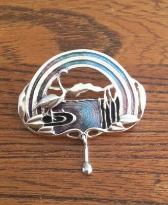 Pat Cheney Art Deco Sterling Silver & Enamel Brooch Pin Or Pendant ...