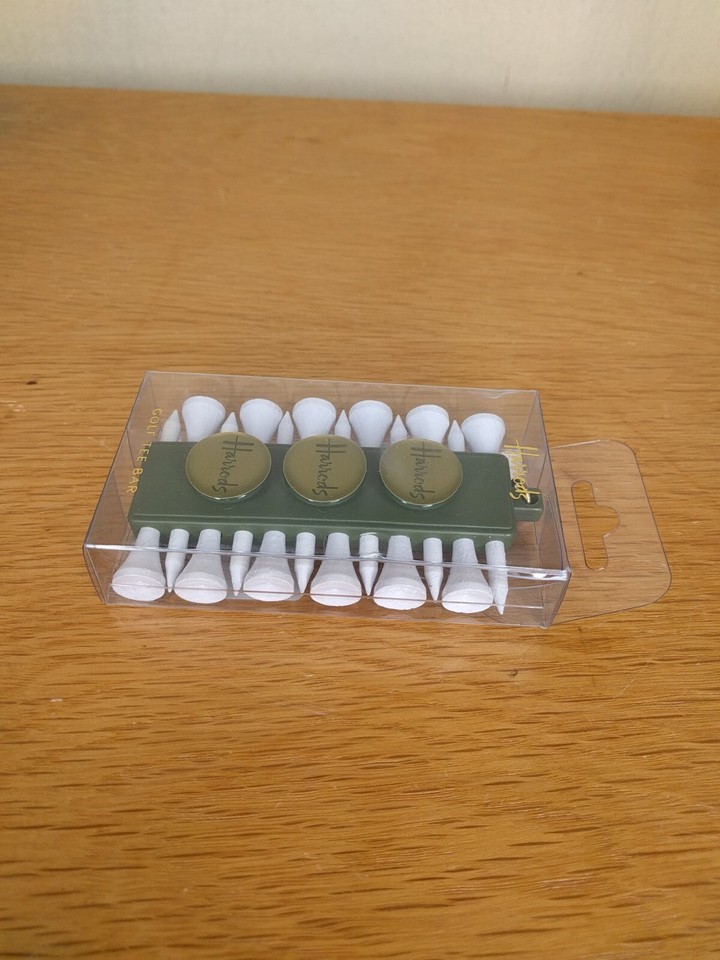 Harrods London Golf Tee Bar Gift Set 12 Tees 3 Markers Gold Chain Clip ...