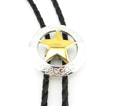 Texas Sheriff Star Gold/Silver Western Cowboy Rodeo Leather Neck Bolo ...
