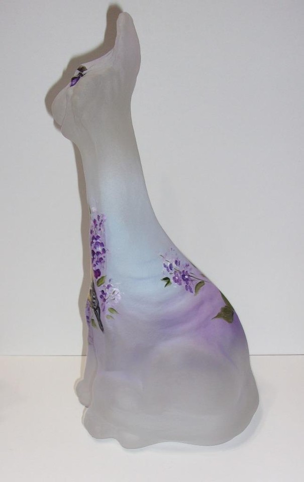 Fenton Glass Crystal Satin Lilacs & Goldfinch Alley Cat Figurine Ltd Ed ...