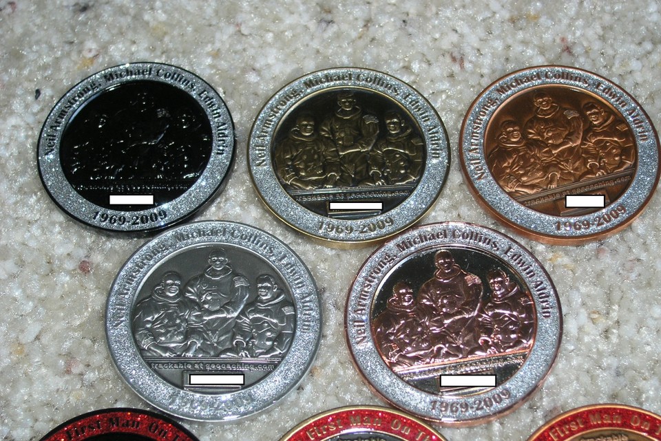 COMPLETE set of FIVE geocoins! Apollo 11, Armstrong, Moon, 2009, Ultra ...