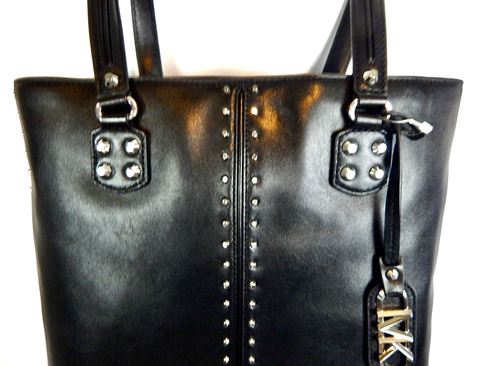 Michael Kors Astor XLTote Black Refined Leather Silver Rivets LUXURY ...