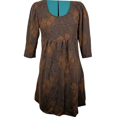 NWT REBORN Womens Brown Floral Midi Dress Sz Large 3/4 Sleeve Bloomcore ...