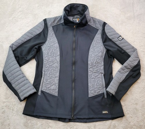 Kerrits Quilted Riding Jacket Womens Large Black Gray Embroidered Full ...