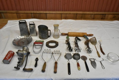 Lot 20+ Vintage Antique Metal & Wooden Kitchen Cooking Baking Utensils ...