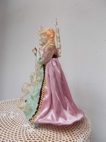 Velvet & Satin PORCELAIN ANGEL TREE TOPPER Pink & Mint Green 12" Paper ...