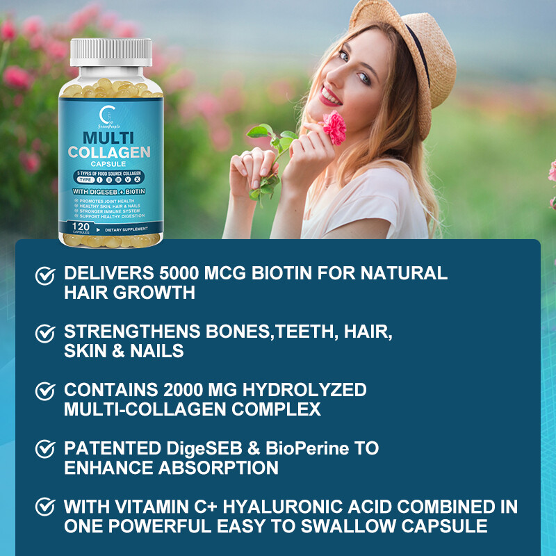 Multi COLLAGEN PEPTIDES Types I, II, III, V,X 120 Pills Anti-Aging Skin ...
