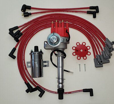 CHEVY 350 SMALL HEI DISTRIBUTOR + RED 8.5mm WIRES OVER VALVE COVER ...