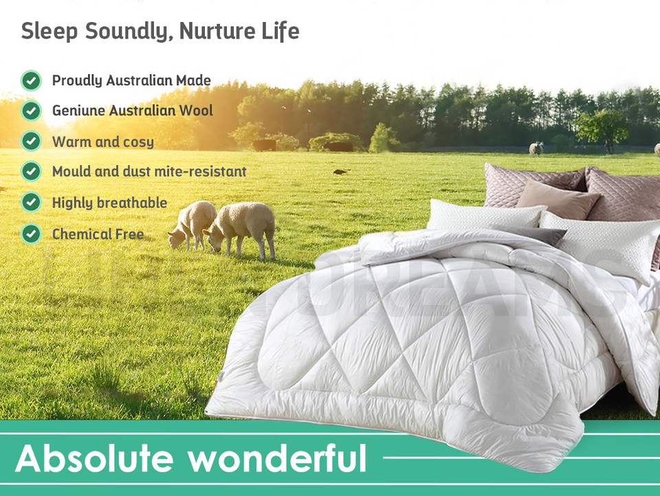 Aus Made 100% Merino Down Wool Quilt Duvet Doona Blanket Summer/Winter ...
