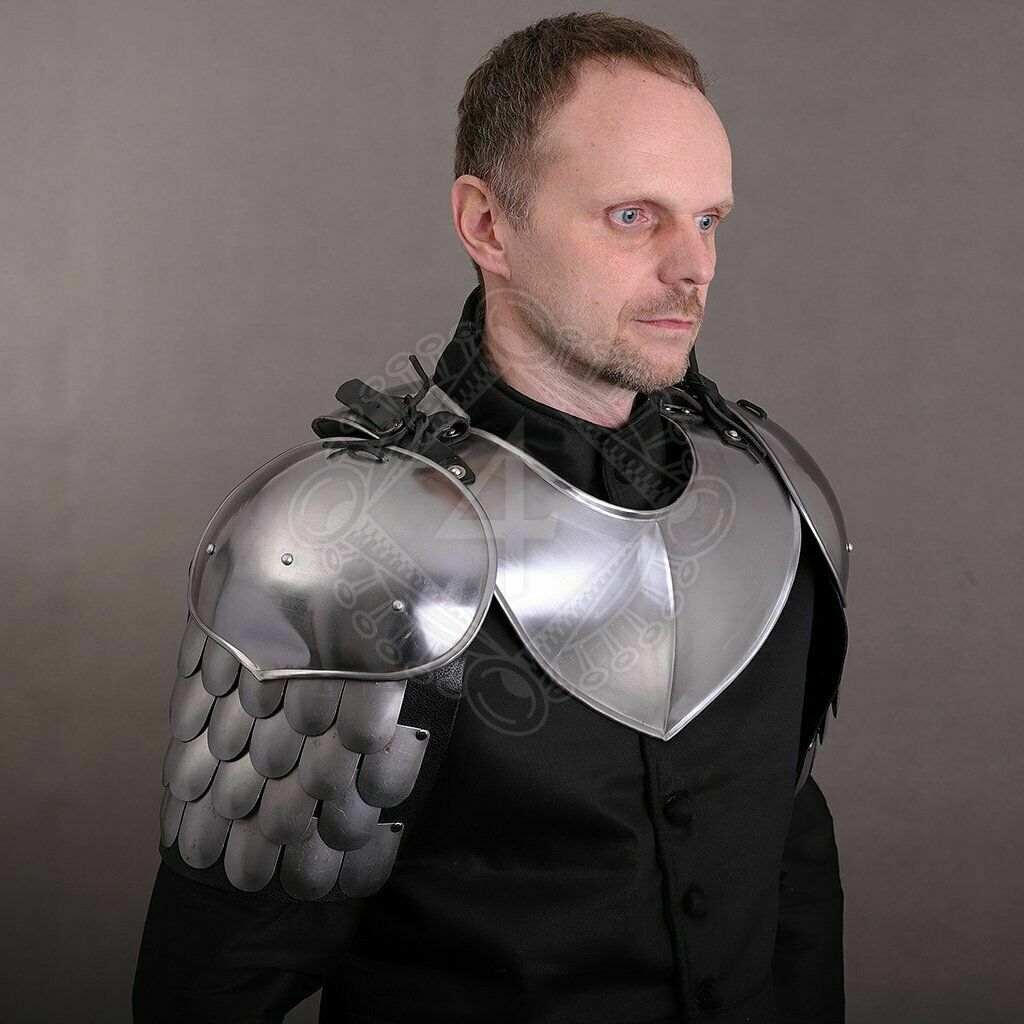 Medieval Pair Of Pauldrons With Gorget Shoulder Larp Gothic steel Armor ...