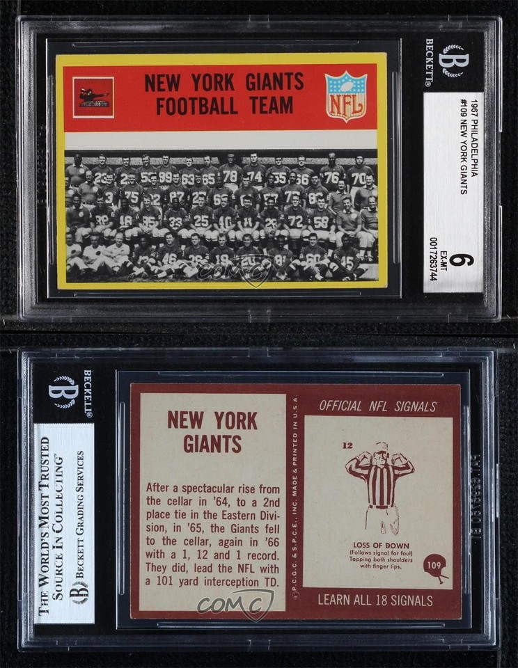 1967 Philadelphia New York Giants Team #109 BGS 6 0q3 | eBay