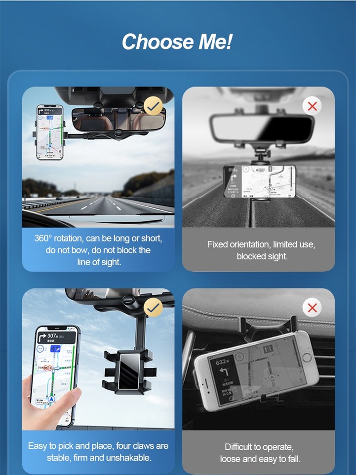 Car Cell Phone Holder Bracket Rear View Mirror Mount 360 Rotating ...