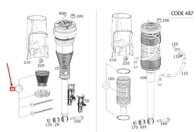 MERCEDES-BENZ S CLASS REAR INNER SHOCK ABSORBER BELLOWS A2223233000 ...
