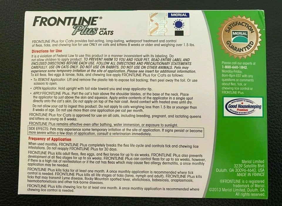 NEW Sealed Frontline Plus CATS 🐈 3 DOSE Authentic Flea +Tick Treatment ...