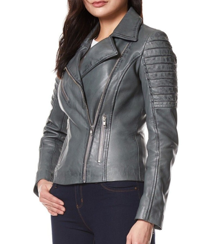 Elegant Ladies & Women's Gray Leather Jacket Designer Real Leather ...