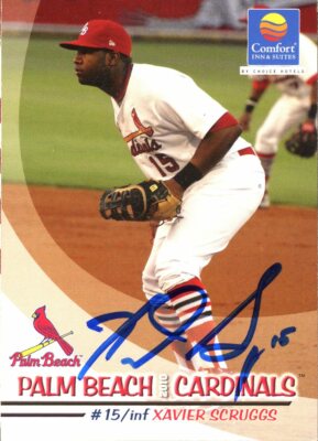 2010 Palm Beach Cardinals XAVIER SCRUGGS Signed Card autograph MARLINS ...