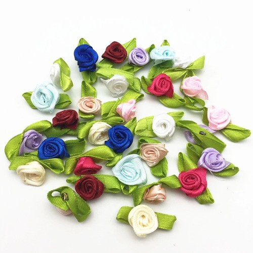 50 x Ribbon Roses for Crafts Artificial Fabric Flowers Wedding Festival ...