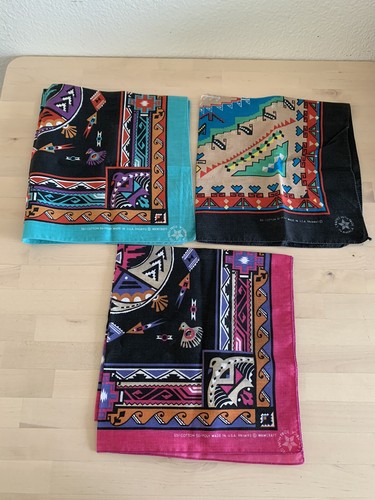 Lot 3 Vintage Bandana Handkerchief USA Southwest Aztec Tribal Navajo ...