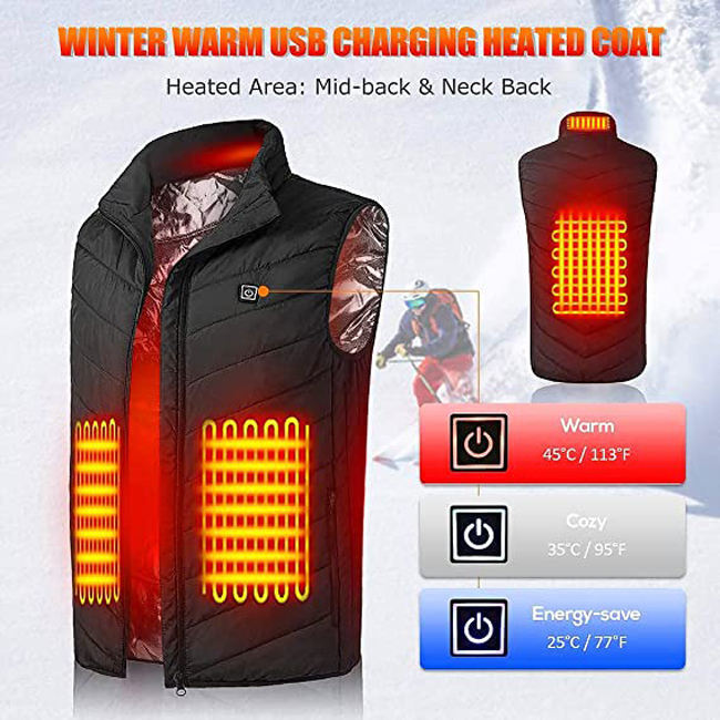 Heated Vest USB Charging Electric Heated Jacket Winter Body Warmer Vest ...