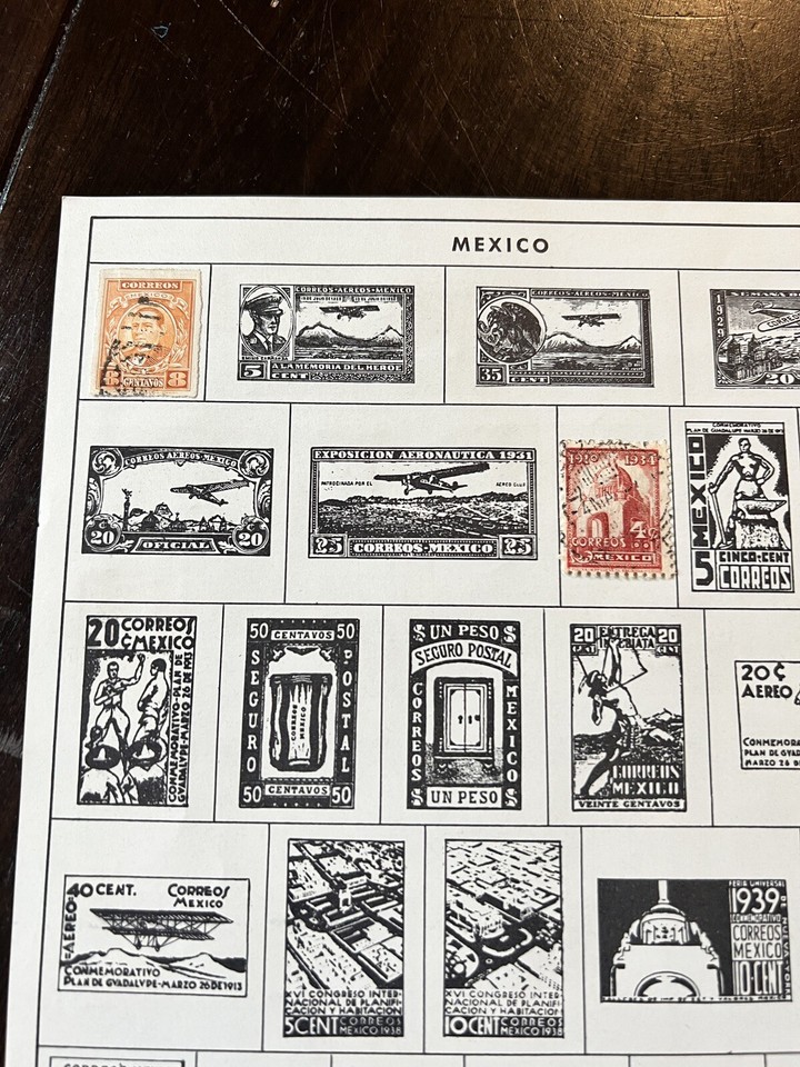 1900's MEXICO STAMPS ON ALBUM PAGE 2 SIDES, HISTORICAL FIGURES ...