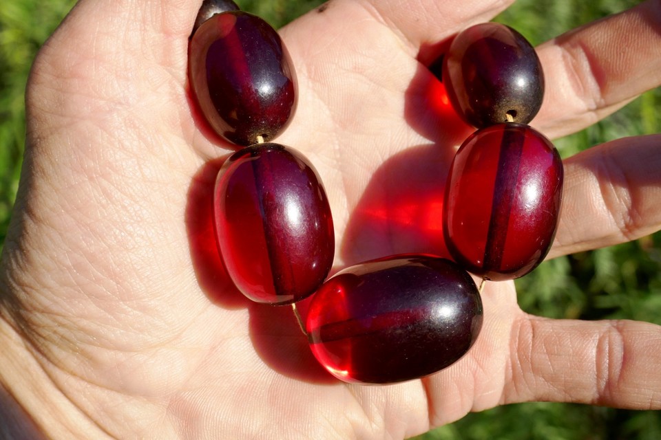 Fine Antique Cherry Amber Faturan Bakelite Phenolic Prayer Subha Beads ...