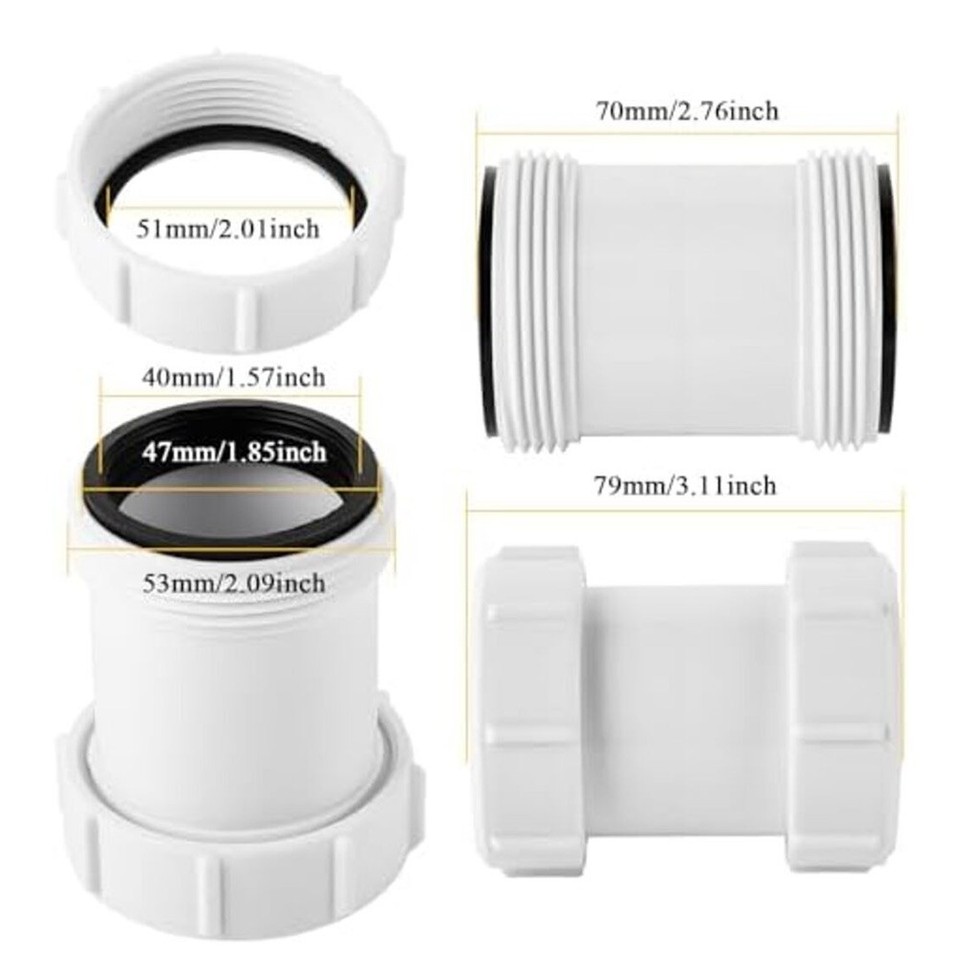 Sink Waste Adapter 40mm Connector Push-fit Installation Soft Gasket ...