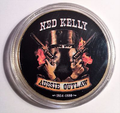 "NED KELLY" Colour Printed 999 24k Gold plated coin, Aussie Outlaw (08 ...