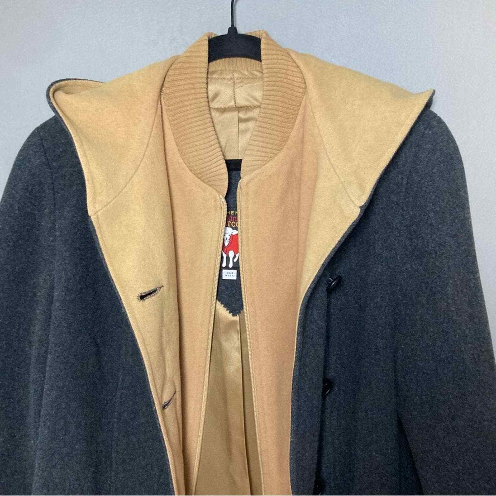 Mackintosh Men's lambs wool coat hooded grey tan size 34 / extra small ...