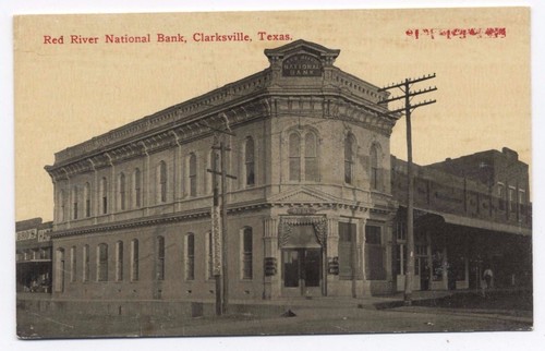 TX ~ National Bank Building CLARKSVILLE Texas c1909 Red River County ...