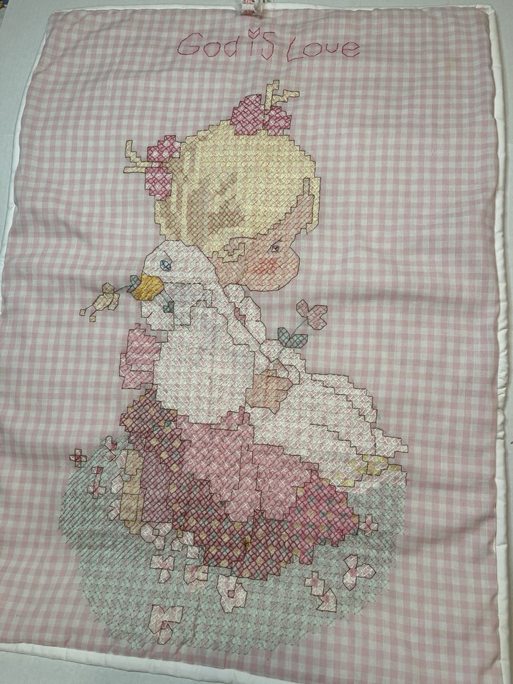 Handmade 30X22 Cross Stitch Precious Moments Baby Quilt/Wall Quilt God ...